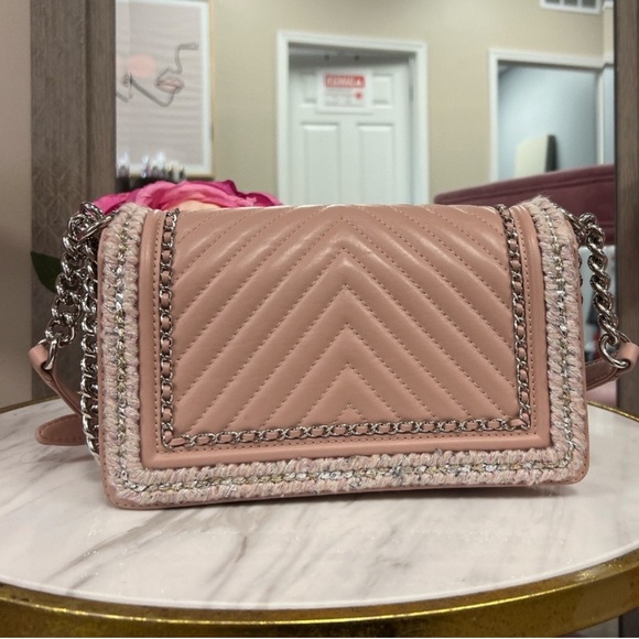 CHANEL | Bags | Authentic Chanel Blush Pink Medium Chevron Boy Bag W ...